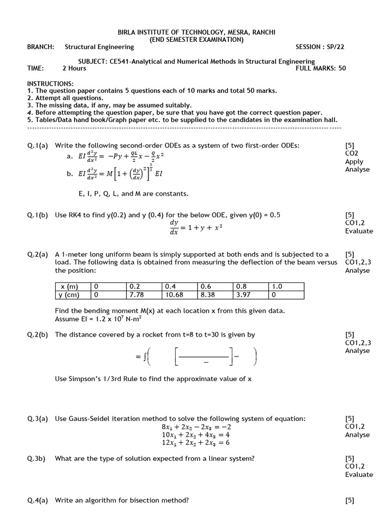 Analytical & Num - Methods in Structural Engg - (End - SP22) | PDF | Applied Mathematics ...