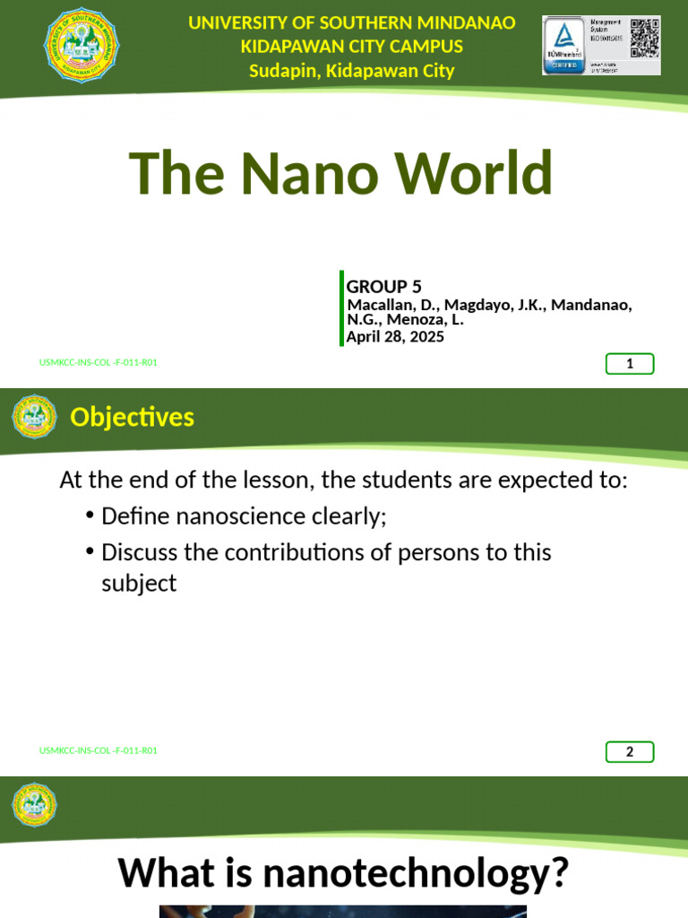GROUP 5 - The Nano World WITH EVALUATION | PDF | Nanotechnology ...