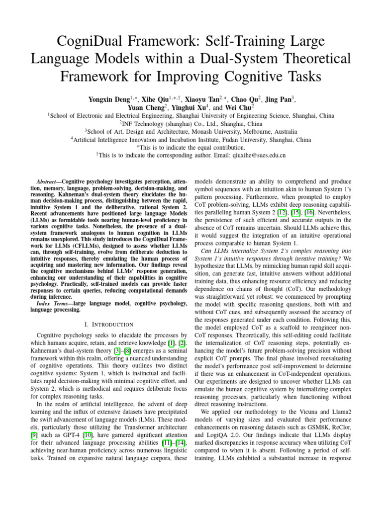 Deng Et Al (2025) CogniDual Framework - Self-Training LLMs Within A Dual-System Theoretical ...