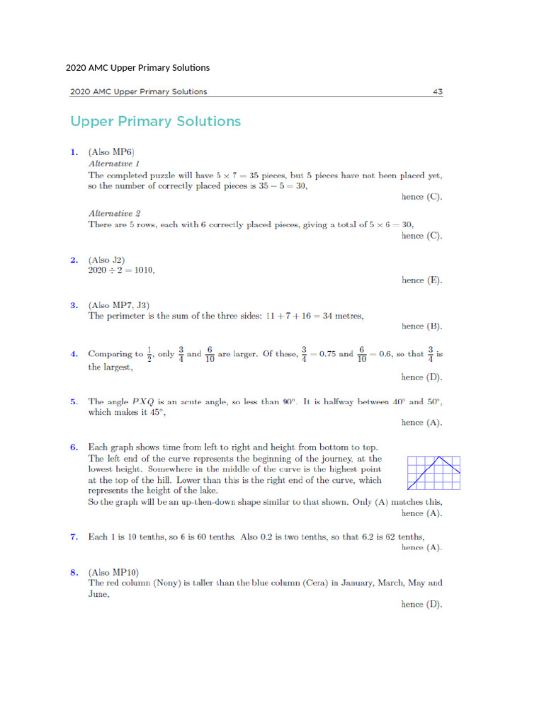 2020 AMC Upper Primary Solutions | PDF