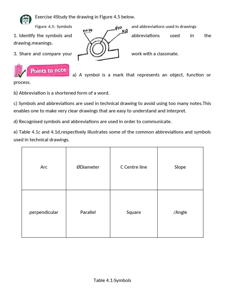 Symbols and Abbreviation Notes | PDF | Technical Drawing | Angle