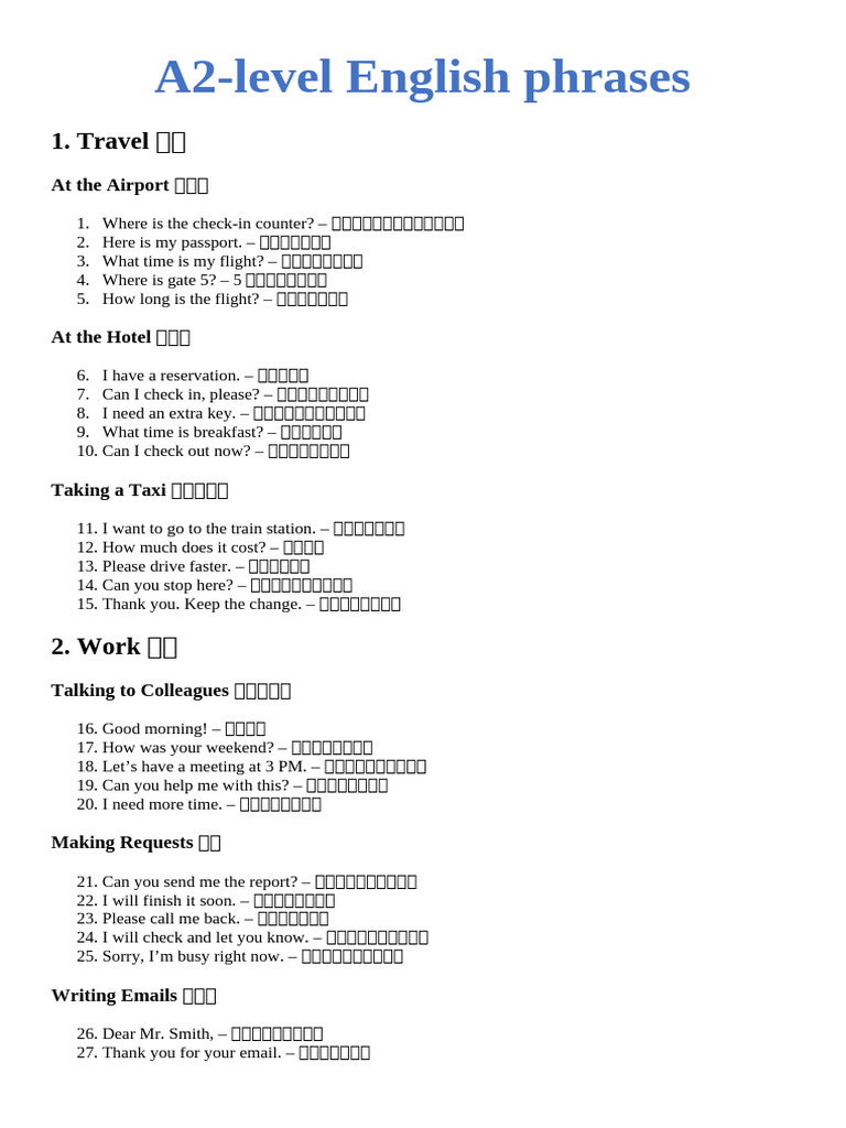 A2 English Phrases | PDF