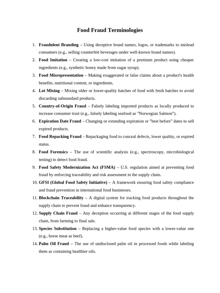 Food Fraud Terminologies 2 | PDF | Fraud
