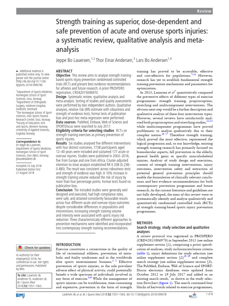 Safe Prevention of Acute and Overuse Sports Injuries | PDF | Randomized ...