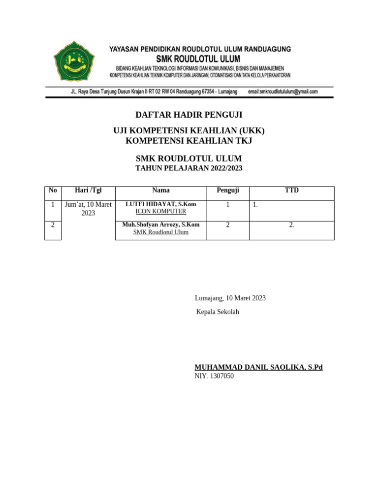 DAFTAR Hadir Penguji | PDF