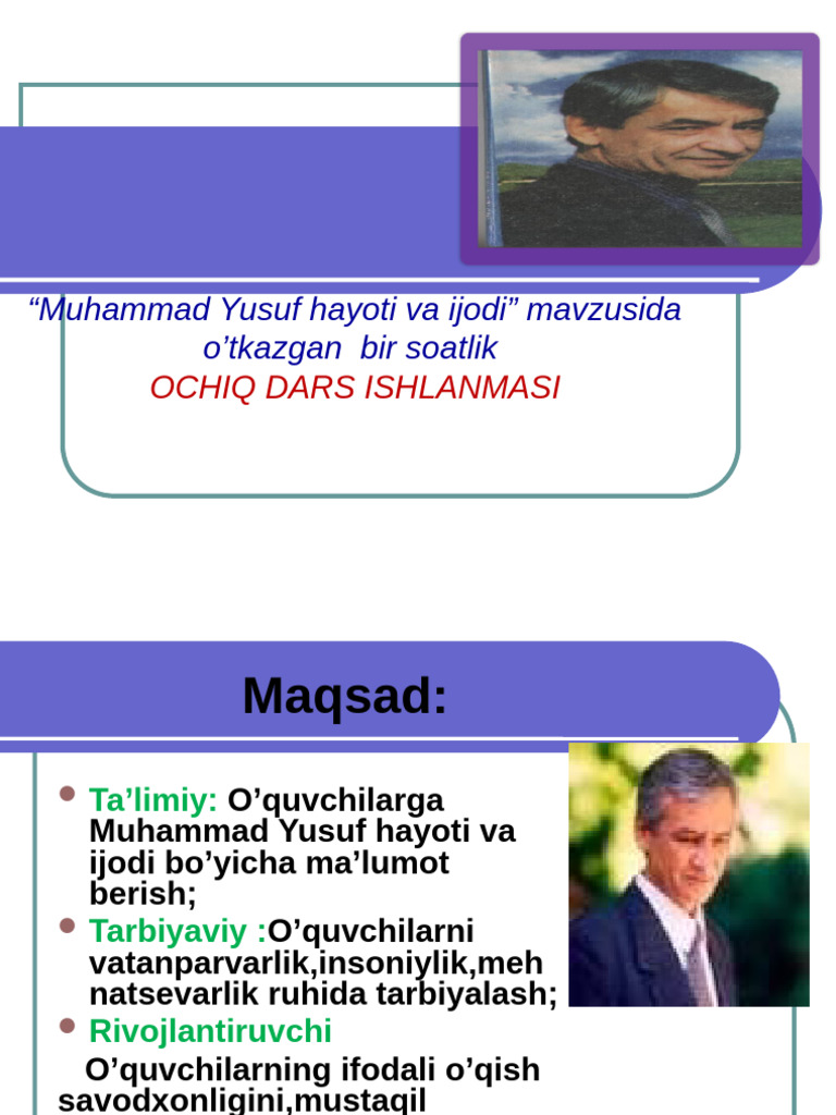 Muhammad Yusuf Hayoti Va Ijodi | PDF