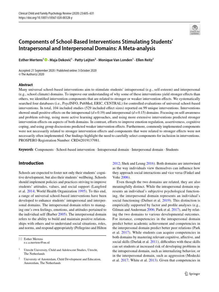 Components of School‑Based Interventions Stimulating Students ...