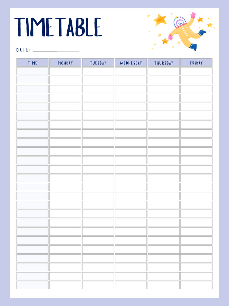 Back To School Timetable Planner in Purple White Minimal Style | PDF