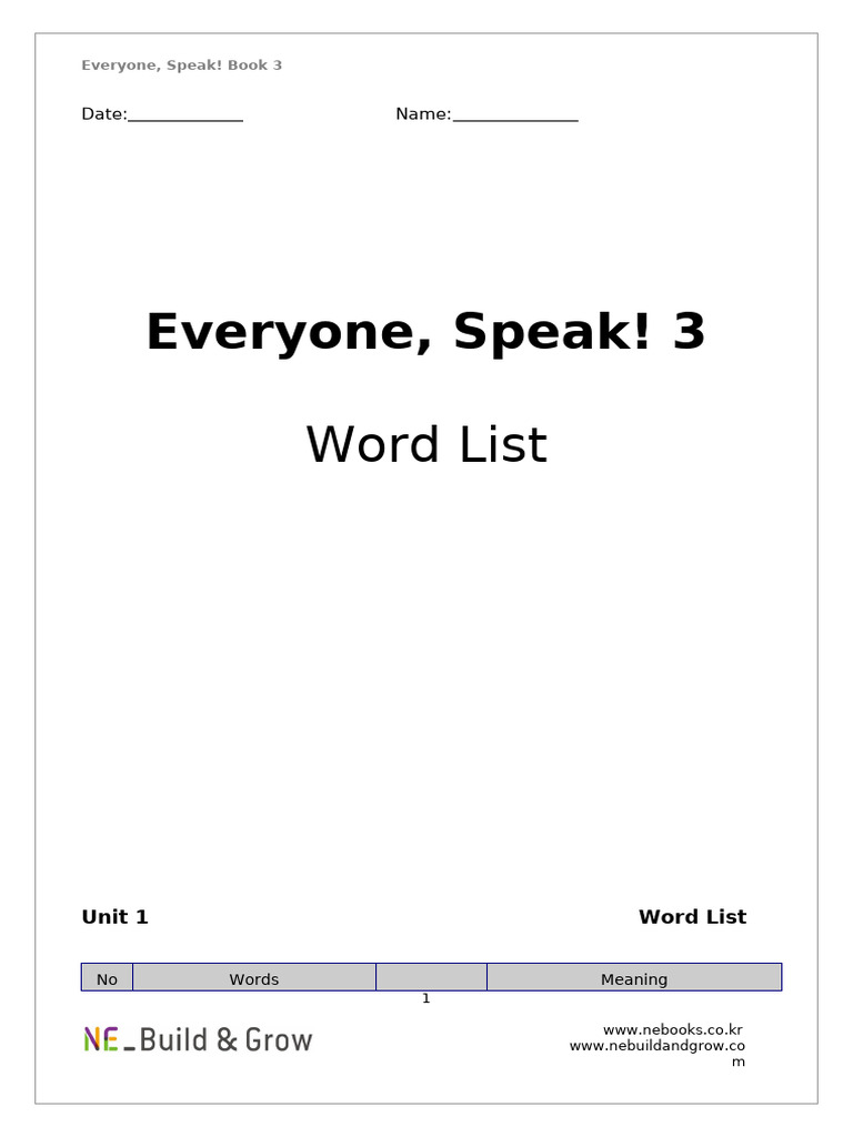 Everyone Speak! 3 - Word Lists | PDF