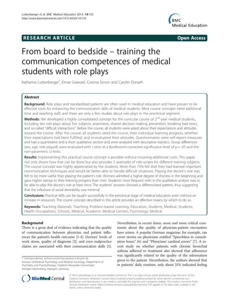 From Board To Bedside - Training The Communication Competences of ...