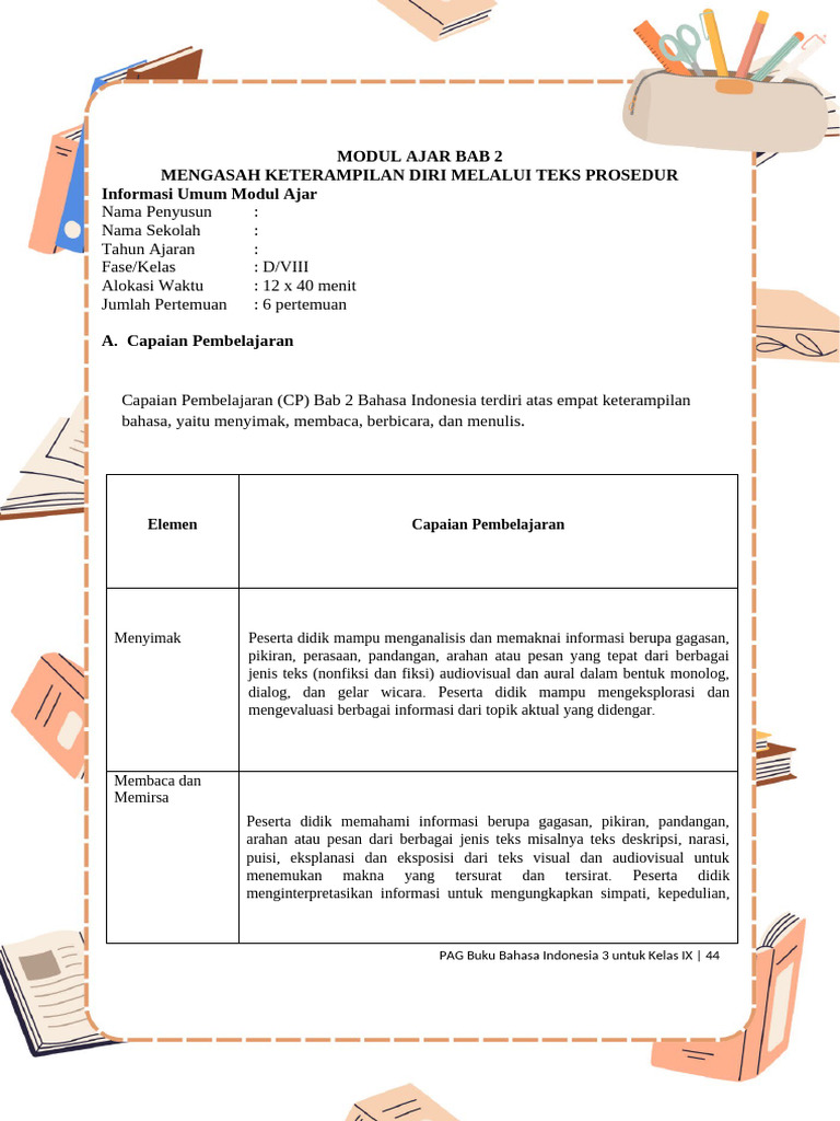 Modul Ajar Bab 2 Teks Prosedur - Bahasa Indonesia SMP Kelas IX 2 | PDF