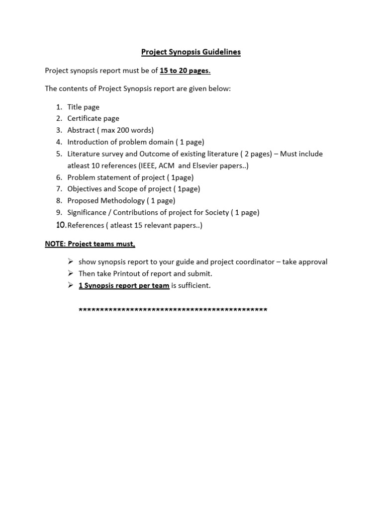Project Synopsis Guidelines | PDF