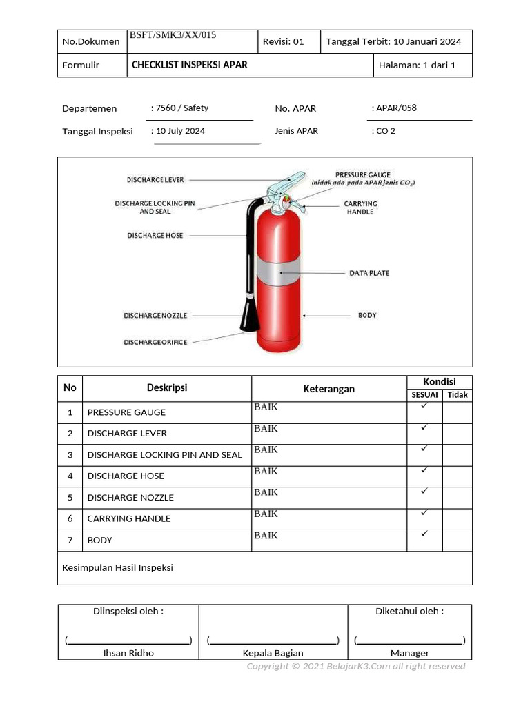 Form Check List Inspeksi Apar (Done) | PDF