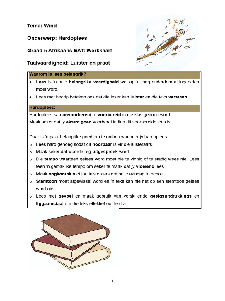 Afrikaans EAT Graad 5 - Luister en Praat Hardoplees - Avj | PDF
