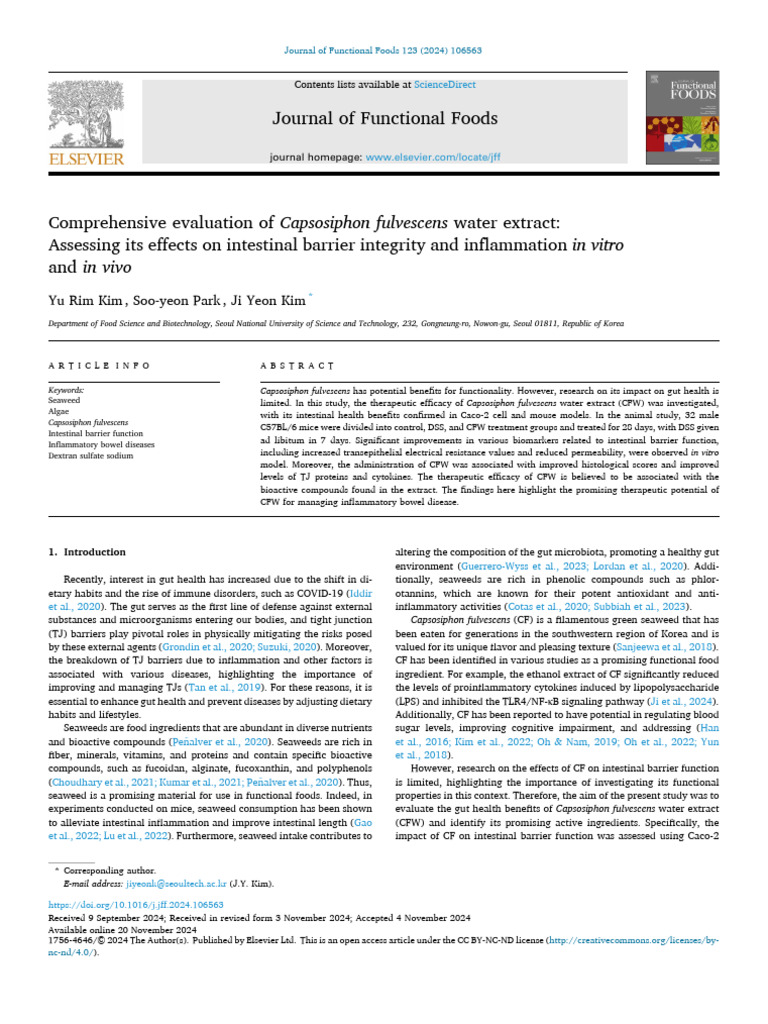 Comprehensive Evaluation of Capsosiphon Fulvescens Water Ext - 2024 ...