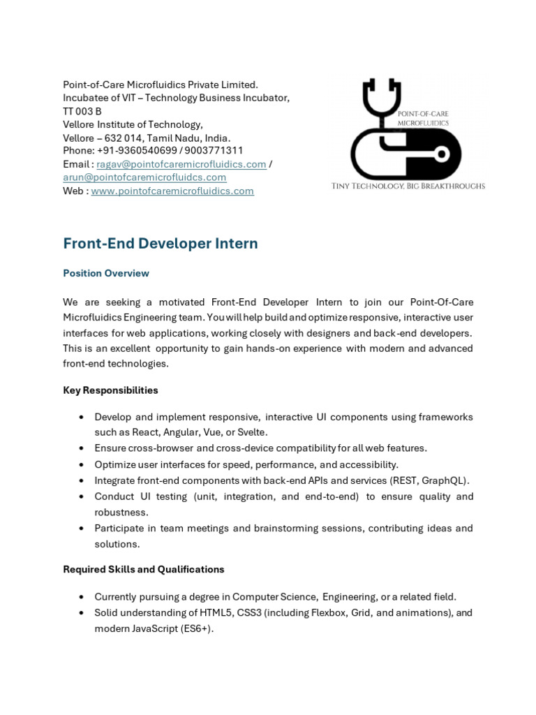 Front-End Developer Intern | PDF | Computing | Software Engineering