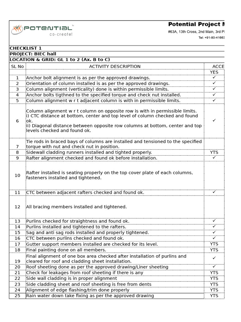 327286581-PEB-Checklist-GL-1-2-20-9-16 | PDF | Truss | Structural ...
