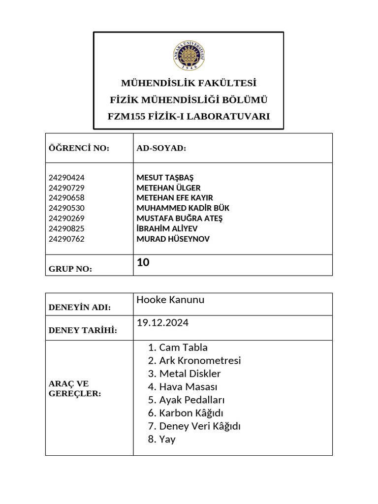 HOOKE KANUNU GRUP 10 DENEY RAPORU | PDF