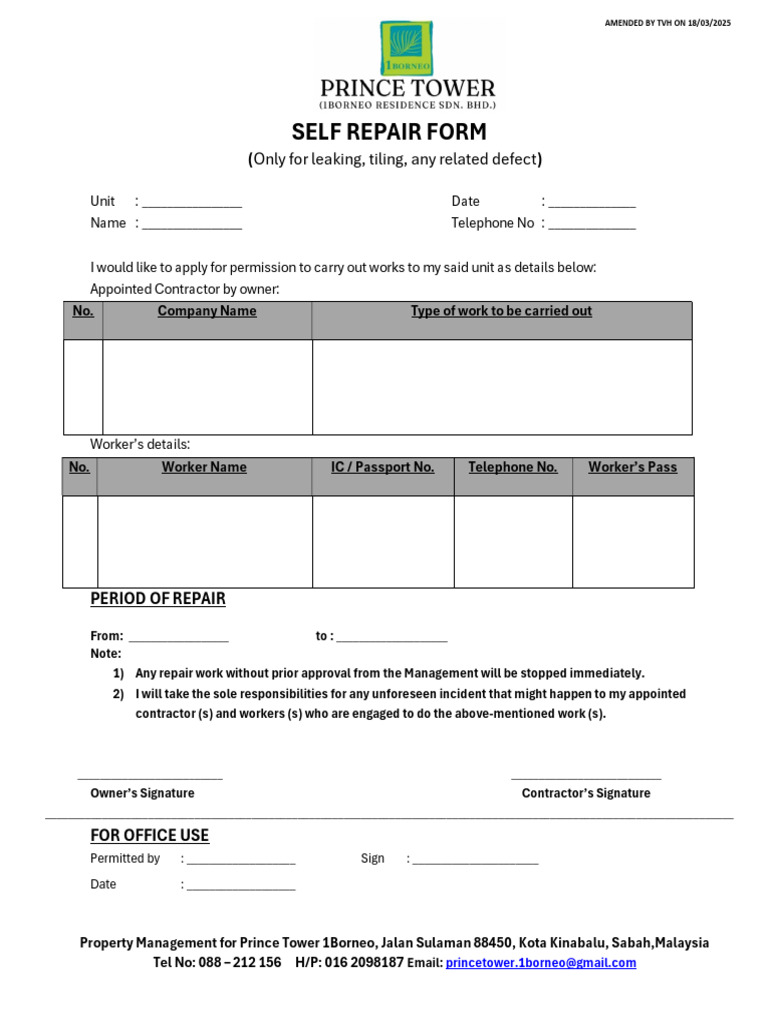 Self Repair Form (PDF) | PDF
