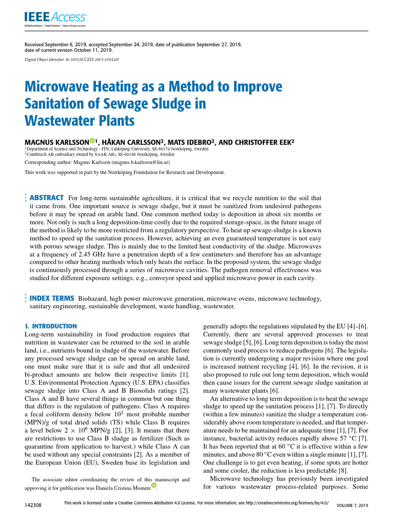Microwave Heating As A Method To Improve Sanitation of Sewage Sludge in ...