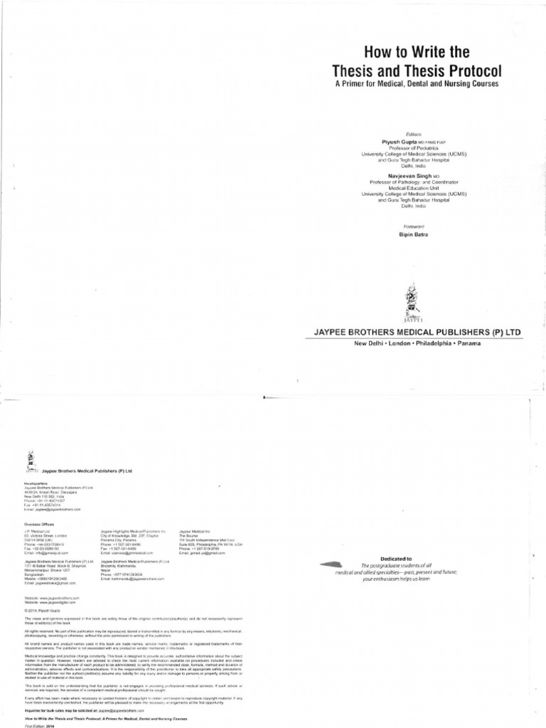How to Write the Thesis and Thesis Protocol a Primer for Medical | PDF