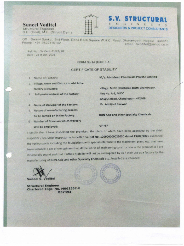 Stability Certificate Abhideep | PDF