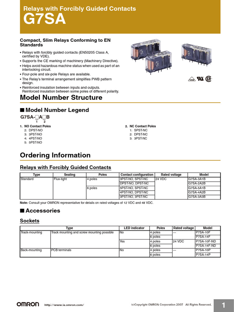 Omron P7SA 14F ND - DC24 Datasheet | PDF | Relay | Printed Circuit Board
