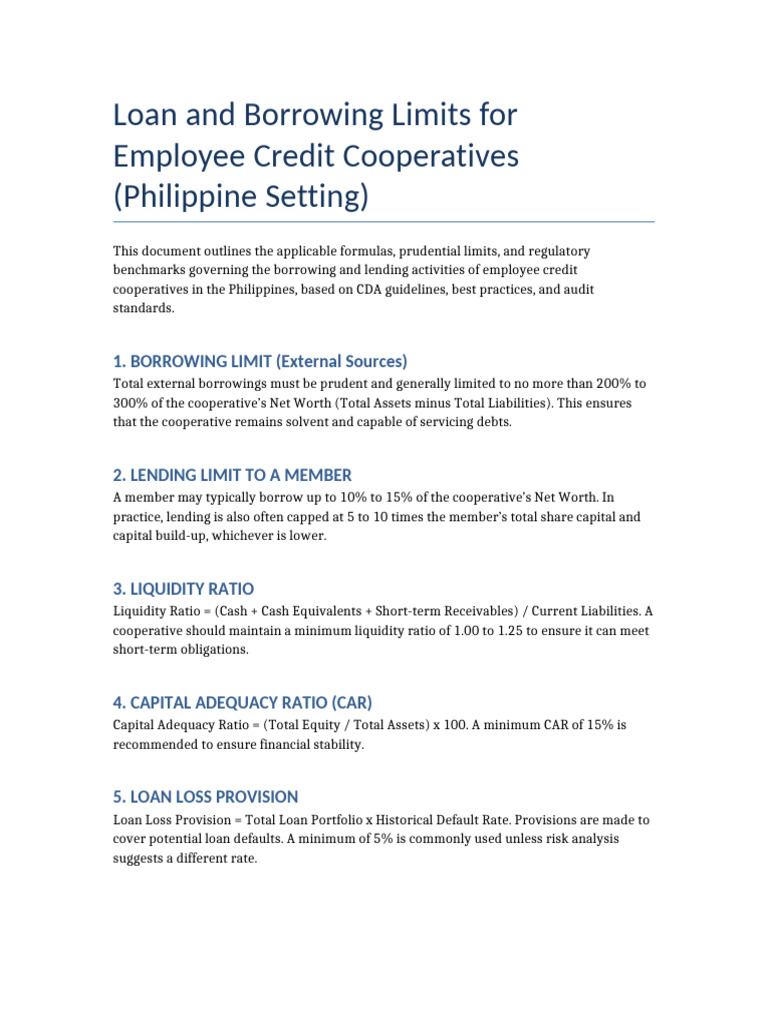 Cooperative Loan Limits and Formulas PH | PDF | Capital Requirement | Loans