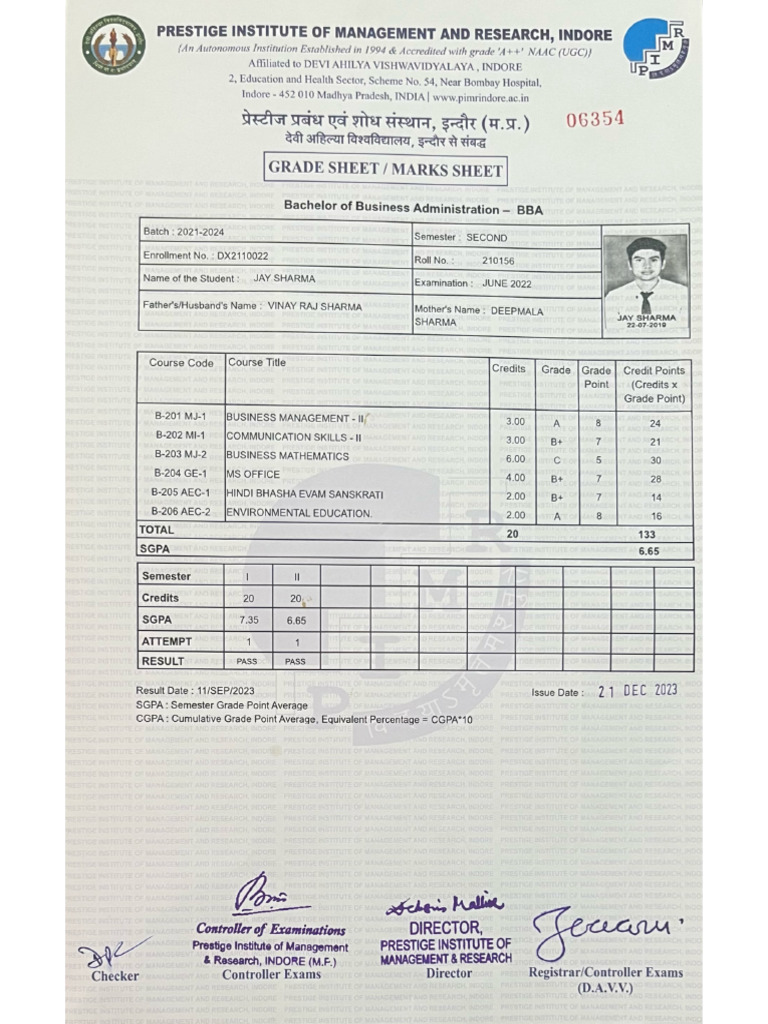 Sem 2 Marksheet | PDF