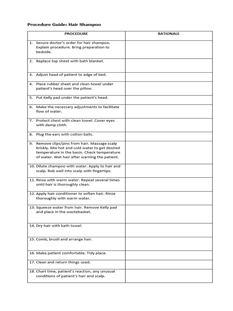 Hair Shampoo Procedure Guide | PDF