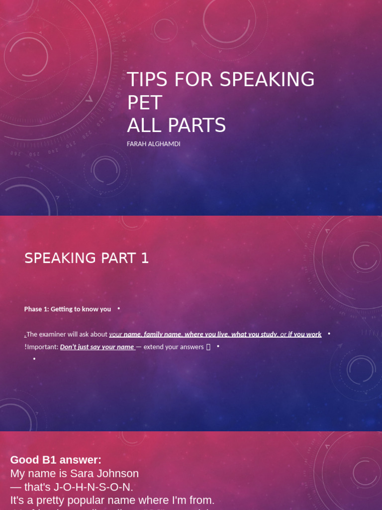 TIPS FOR Speaking PET ALL PARTS | PDF