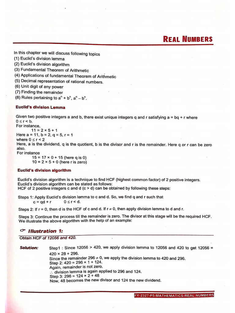Real Numbers (Class - 10) | PDF