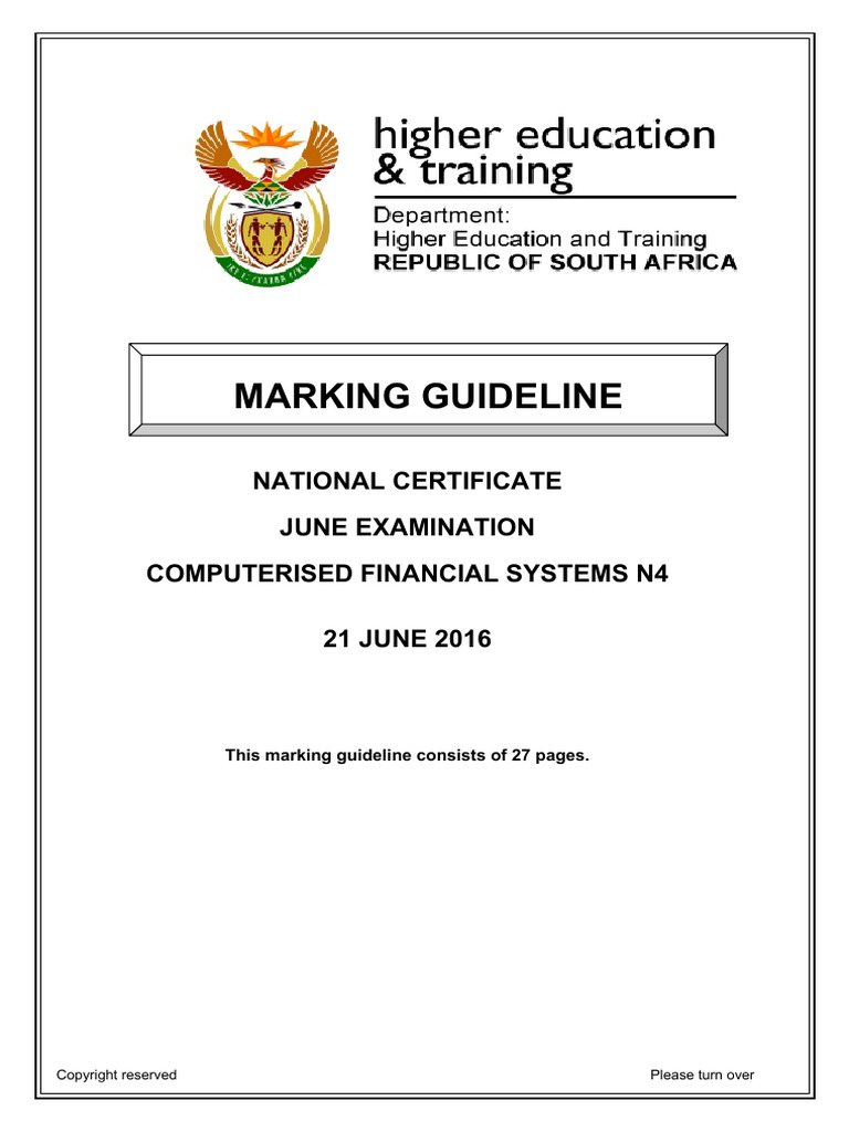 N4 Computerised Financial Systems June 2016 Memorandum | PDF