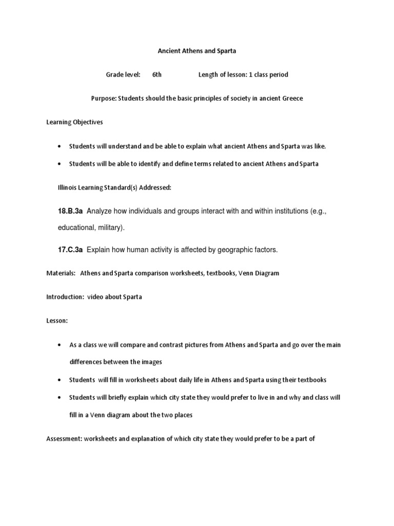Ancient Athens and Sparta Lesson Plan | PDF | History