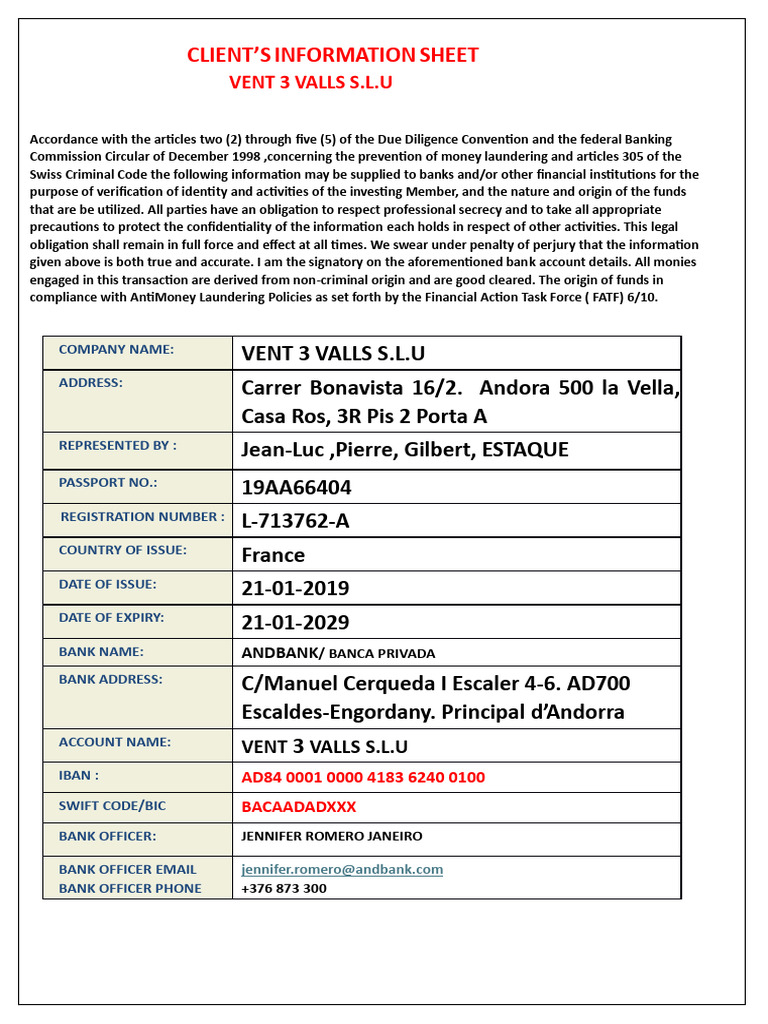 Cis Vent3 Valls S.L.U Andbank | PDF | Banking | Financial Regulation