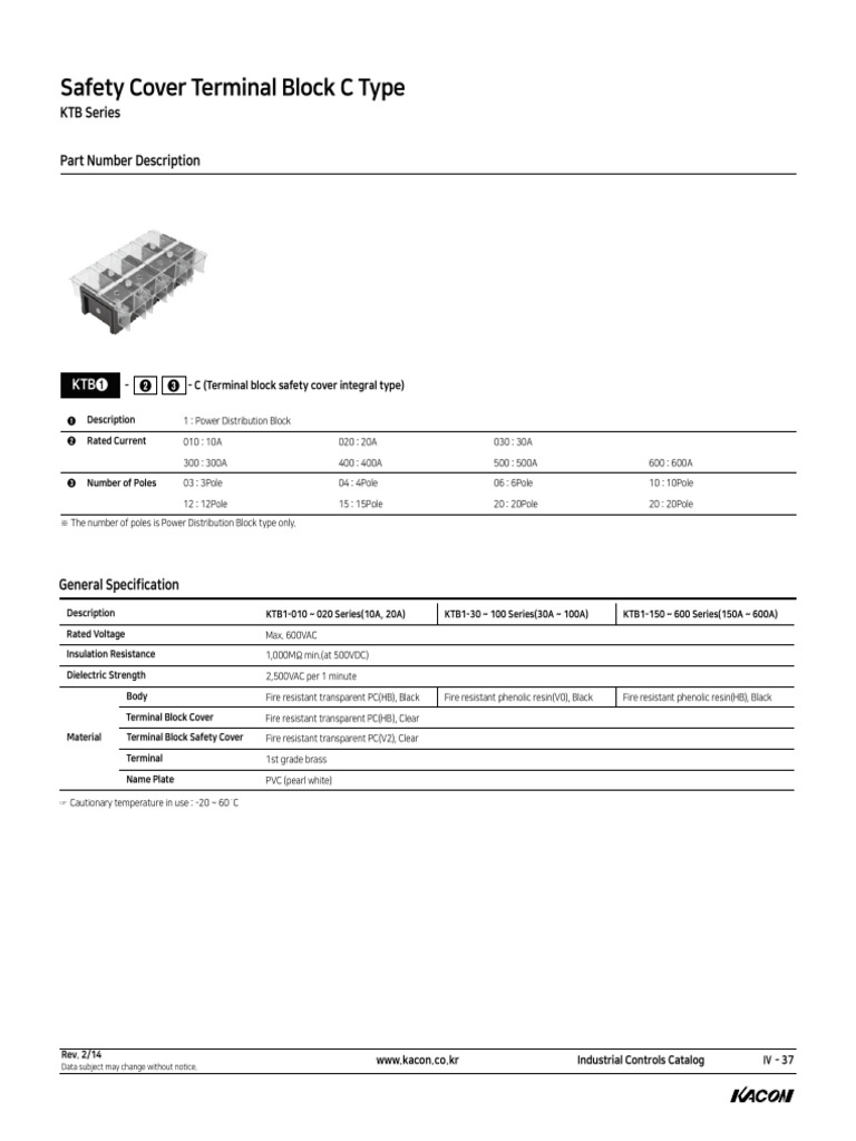KTB Series Safety Cover Terminal Blocks | PDF | Insulator (Electricity ...