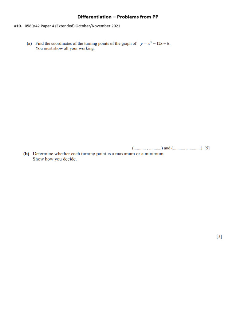 Differentiation – Problems from PP Nov 2021 | PDF