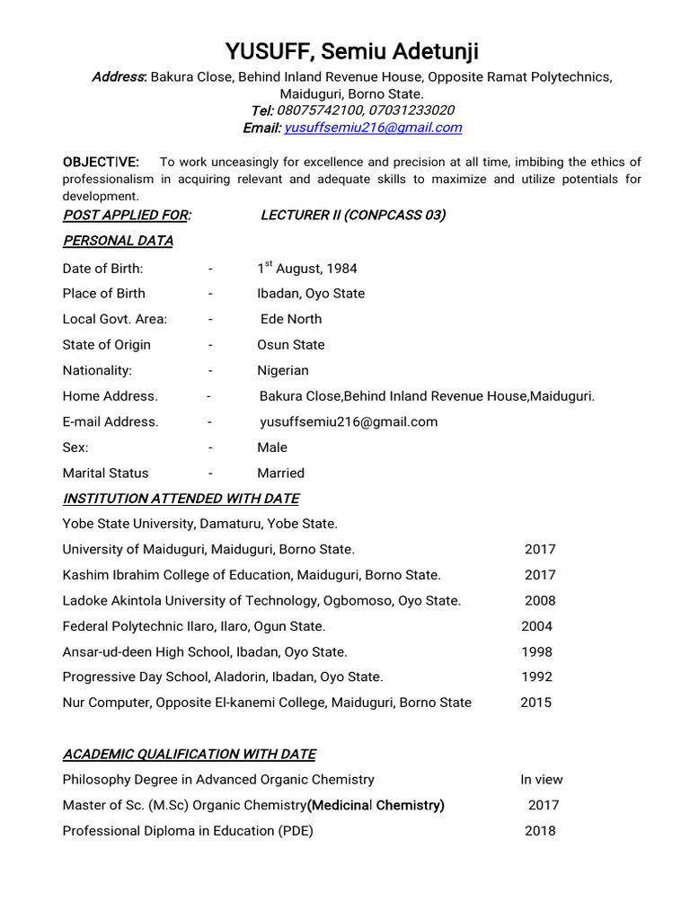 Yusuff Semiu A CV FCE Gwoza | PDF