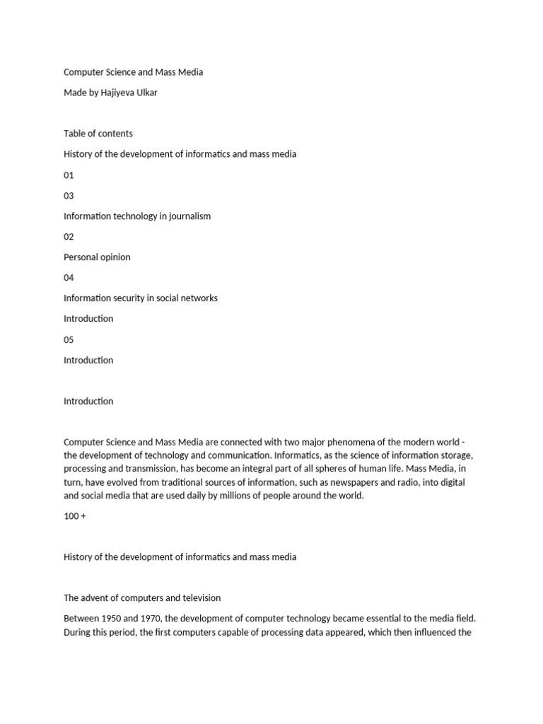 Computer Science's Impact on Mass Media | PDF | Computer Security ...