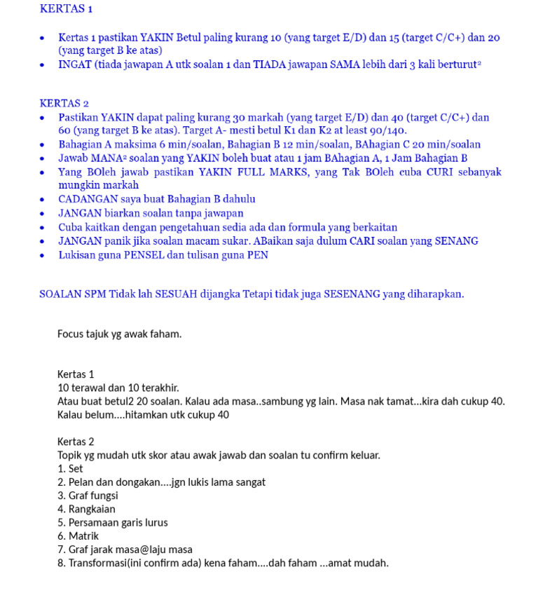 D Tips Akhir SPM Maths 2024 | PDF