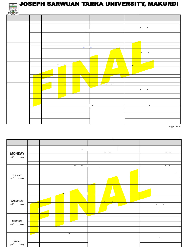 Exam Time Table 1st Sem. 2024-2025 (Final) | PDF | Higher Education | Academia