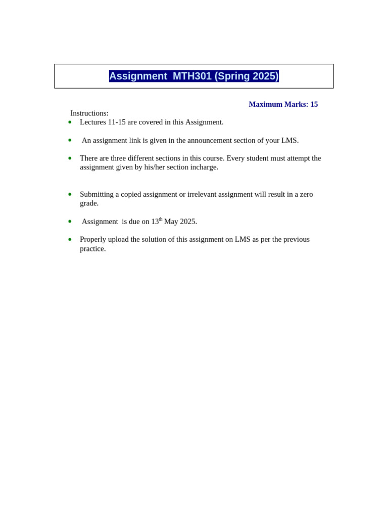 Spring 2025_MTH301_1 | PDF