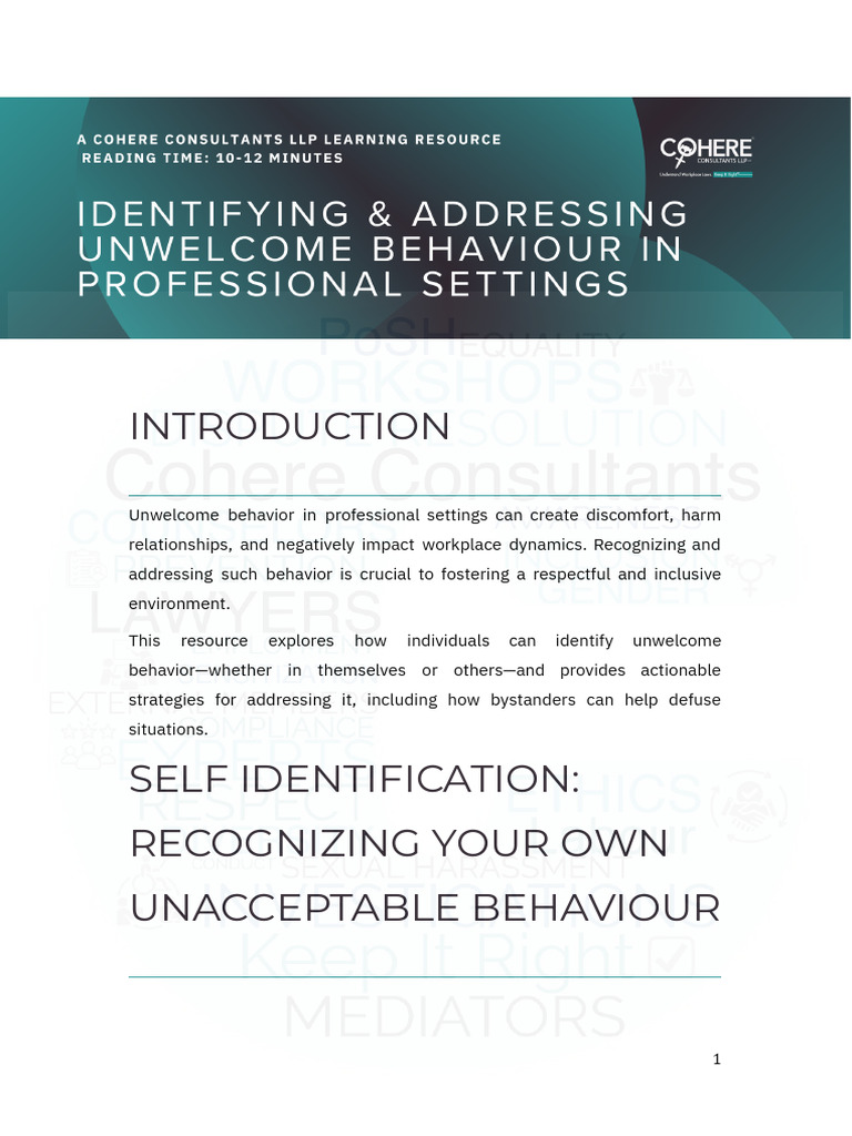 Addressing Unwelcome Behavior at Work | PDF | Behavior | Harassment
