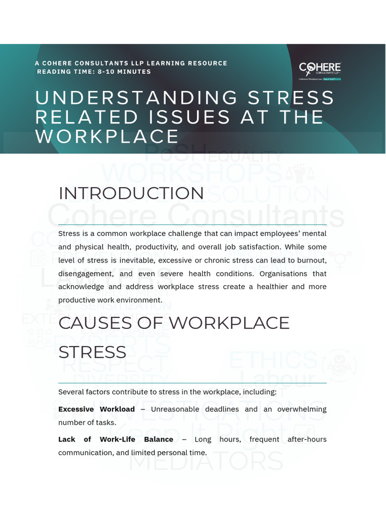 Stress Related Issues at Workplace | PDF | Occupational Stress | Stress ...