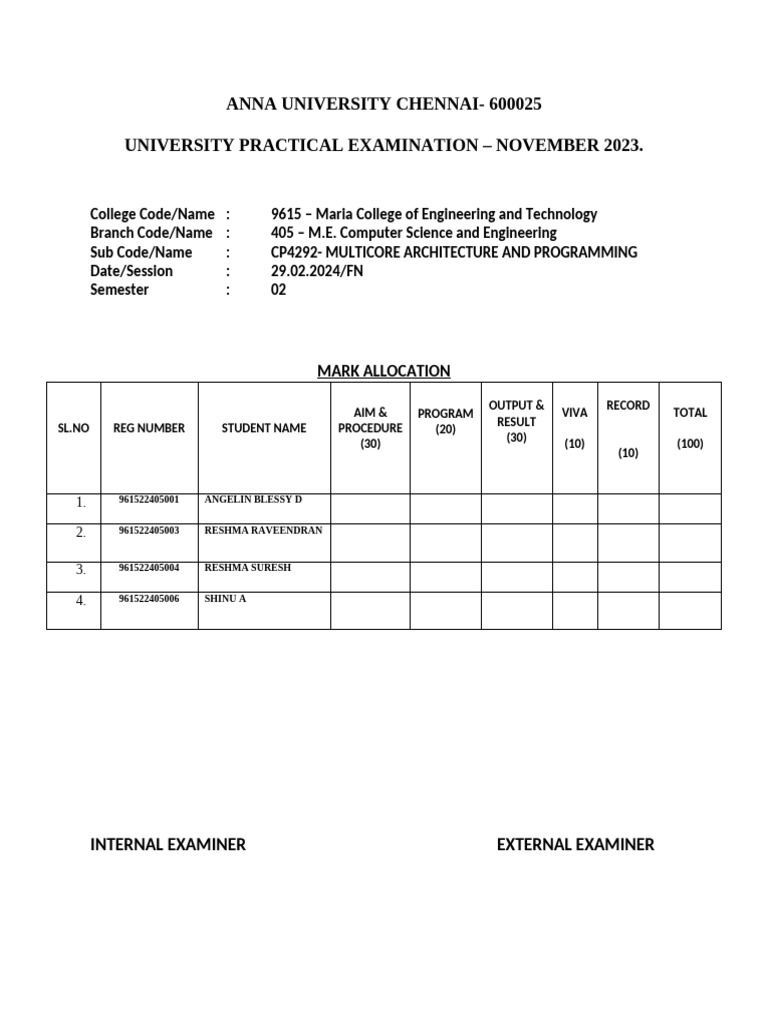Anna University Practical Exam Results | PDF