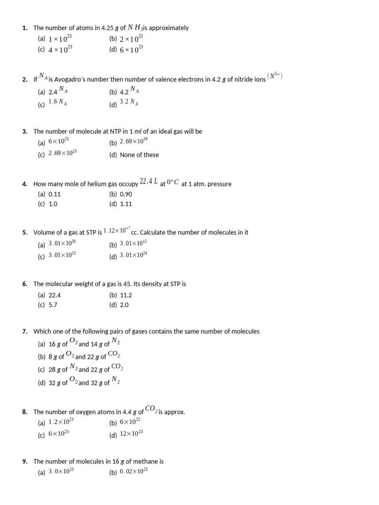 Worksheet 11 01-07-2023 | PDF | Mole (Unit) | Gases