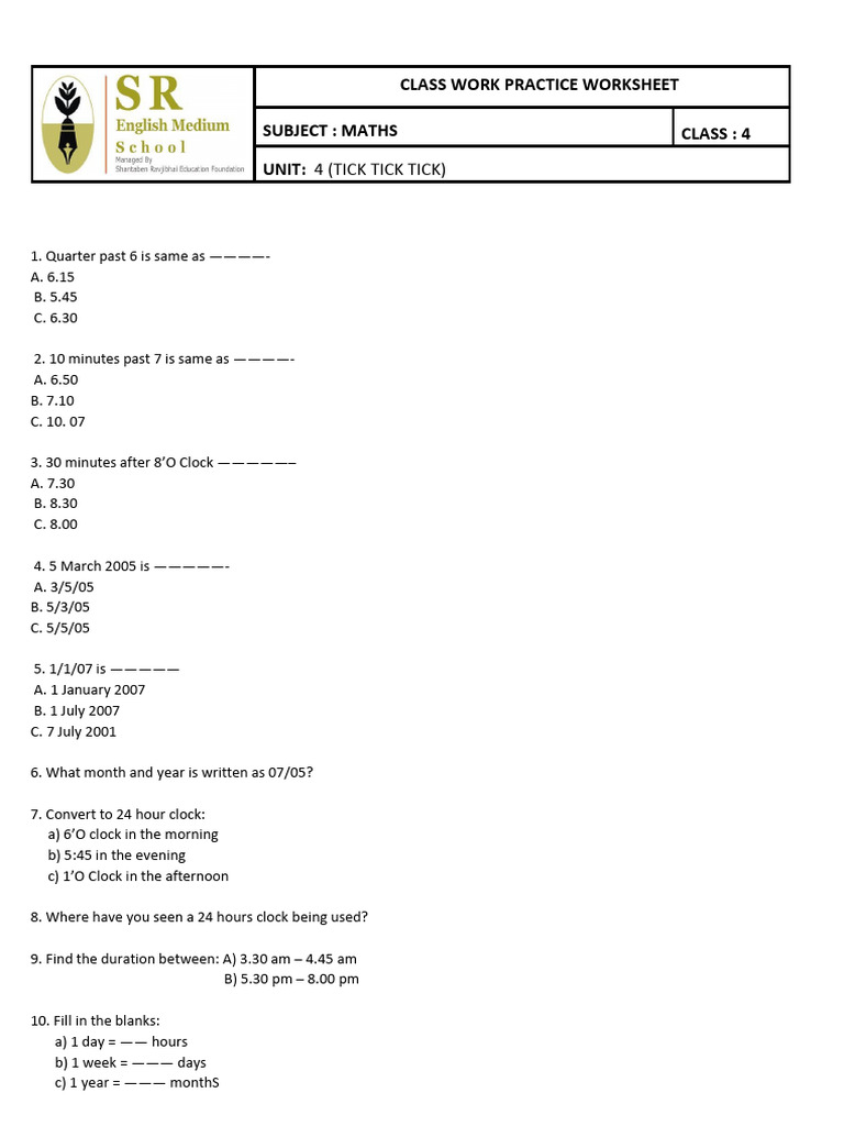 1658394191116_Class 4 Maths practice worksheet | PDF