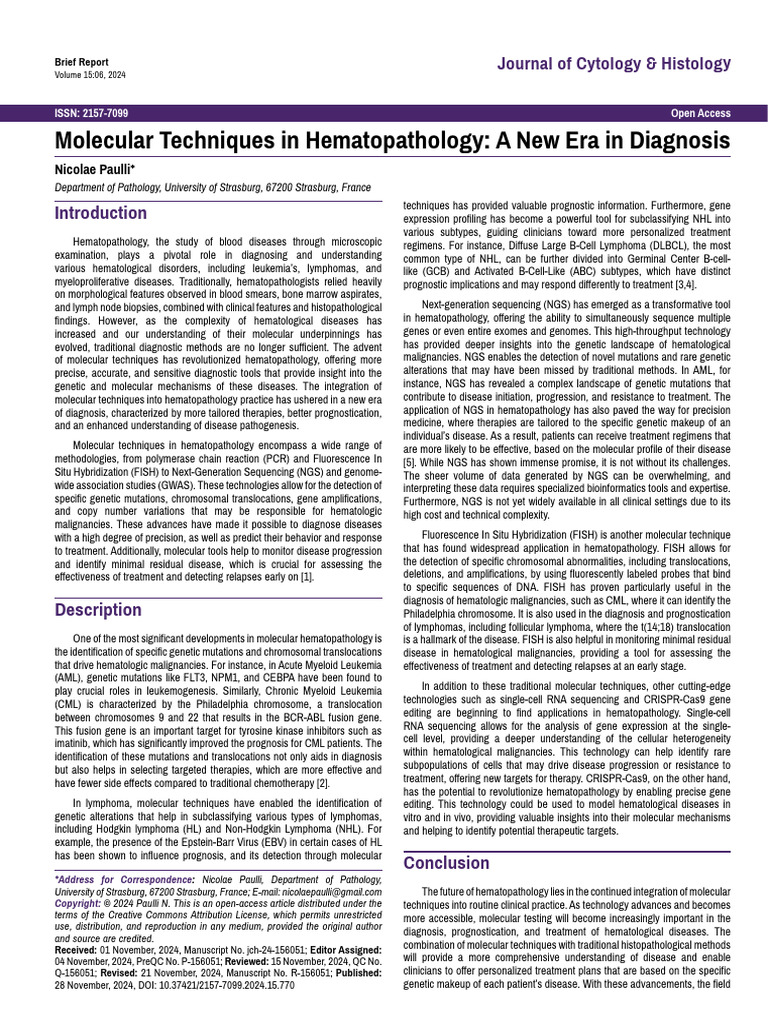 Molecular Techniques in Hematopathology A New Era in Diagnosis | PDF ...