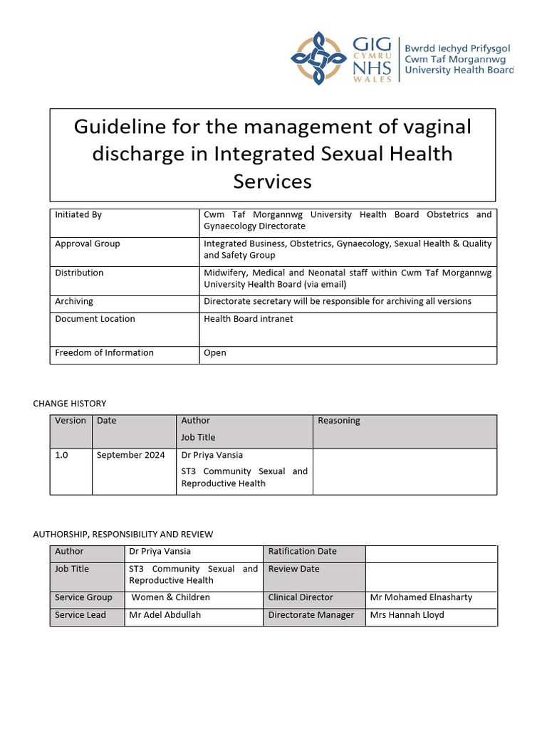 Guideline For The Management of Vaginal Discharge in ISH September 2024 | PDF | Sexually ...