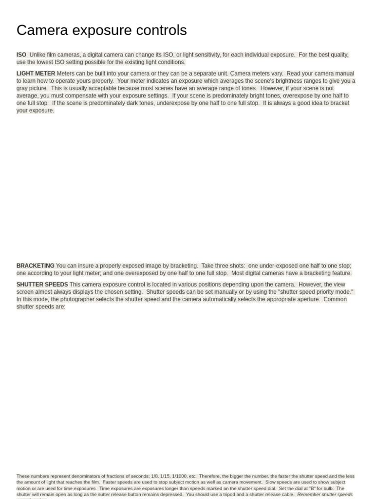 Unit 2_ Camera Exposure Controls | PDF | Exposure (Photography ...